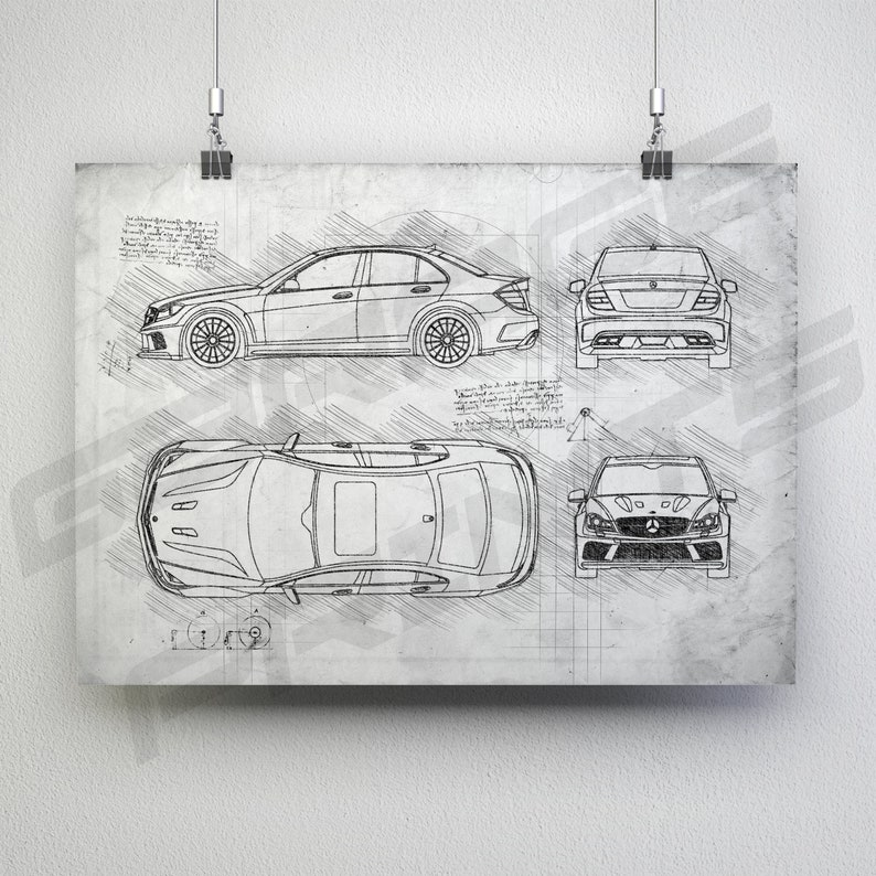 Mercedes-benz C63 AMG W204 (2008-2015) Car Blueprint Poster - Da Vinci ...