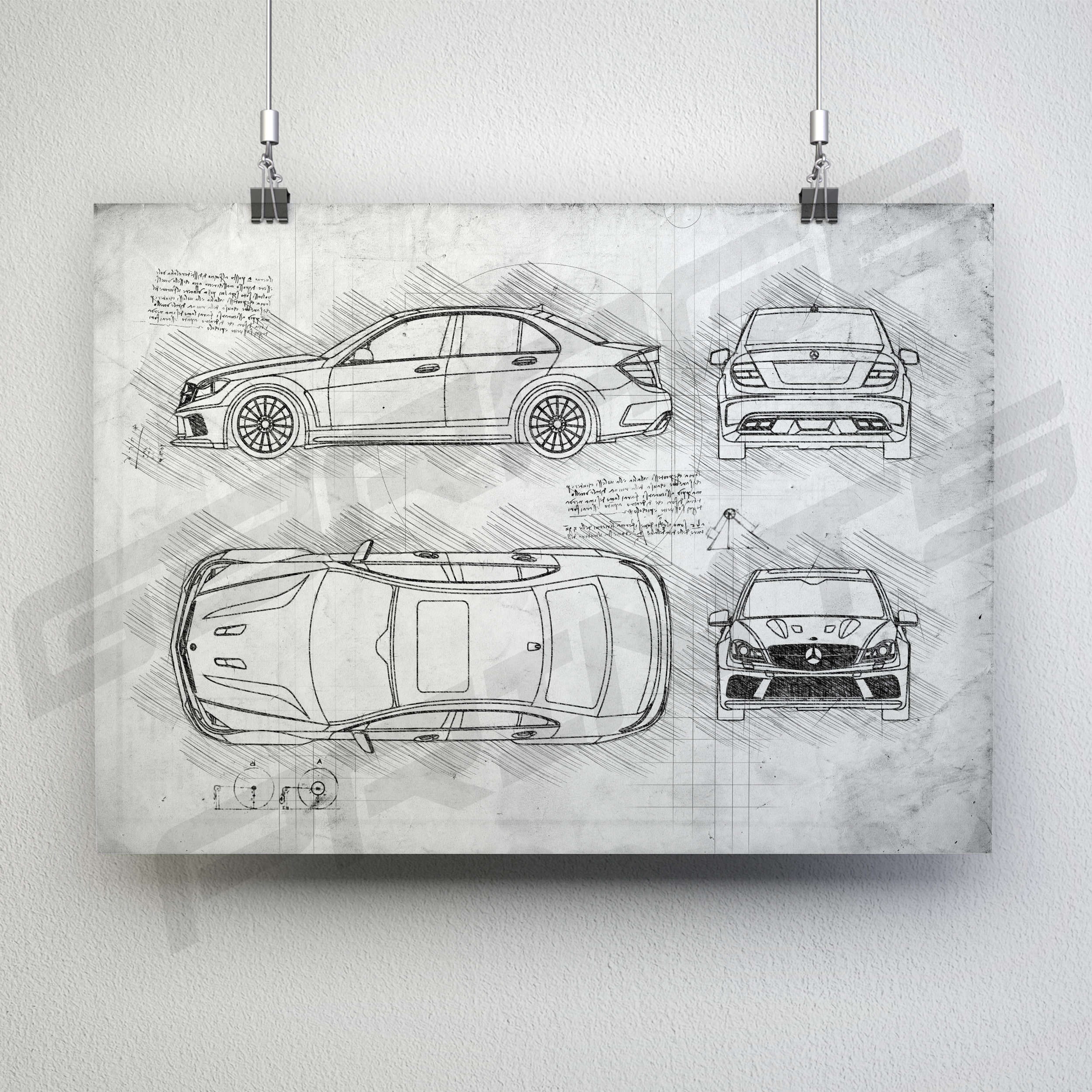 Mercedes-benz C63 AMG W204 (2008-2015) Car Blueprint Poster - Da Vinci ...