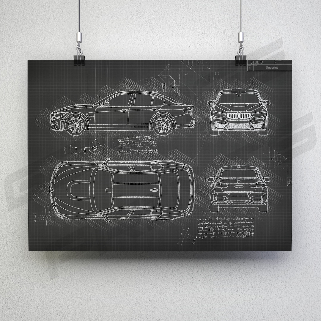 BMW M3 F80 (2014-2018) Car Blueprint Poster - Da Vinci Car Wall Art ...
