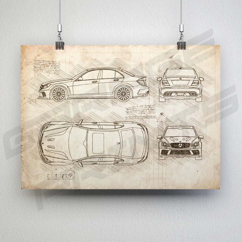 Mercedes-benz C63 AMG W204 (2008-2015) Car Blueprint Poster - Da Vinci ...