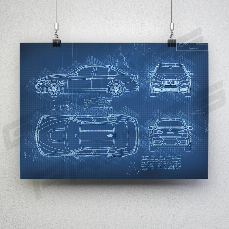 BMW M3 F80 (2014-2018) Car Blueprint Poster - Da Vinci Car Wall Art ...