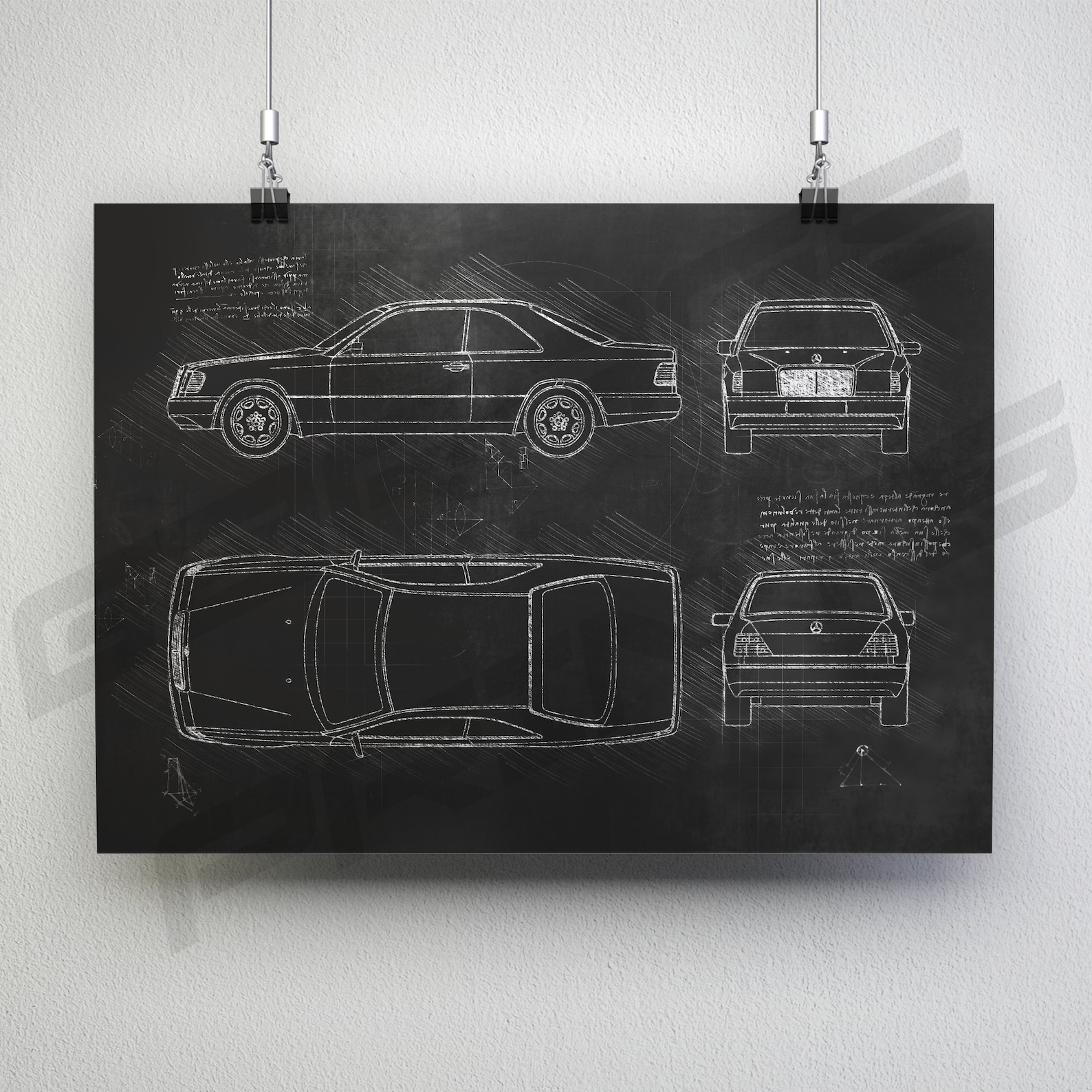 Mercedes-benz E-class Coupe W124 (1987 - 1996) Car Blueprint Poster ...
