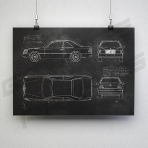 Mercedes-benz E-class Coupe W124 (1987 - 1996) Car Blueprint Poster ...