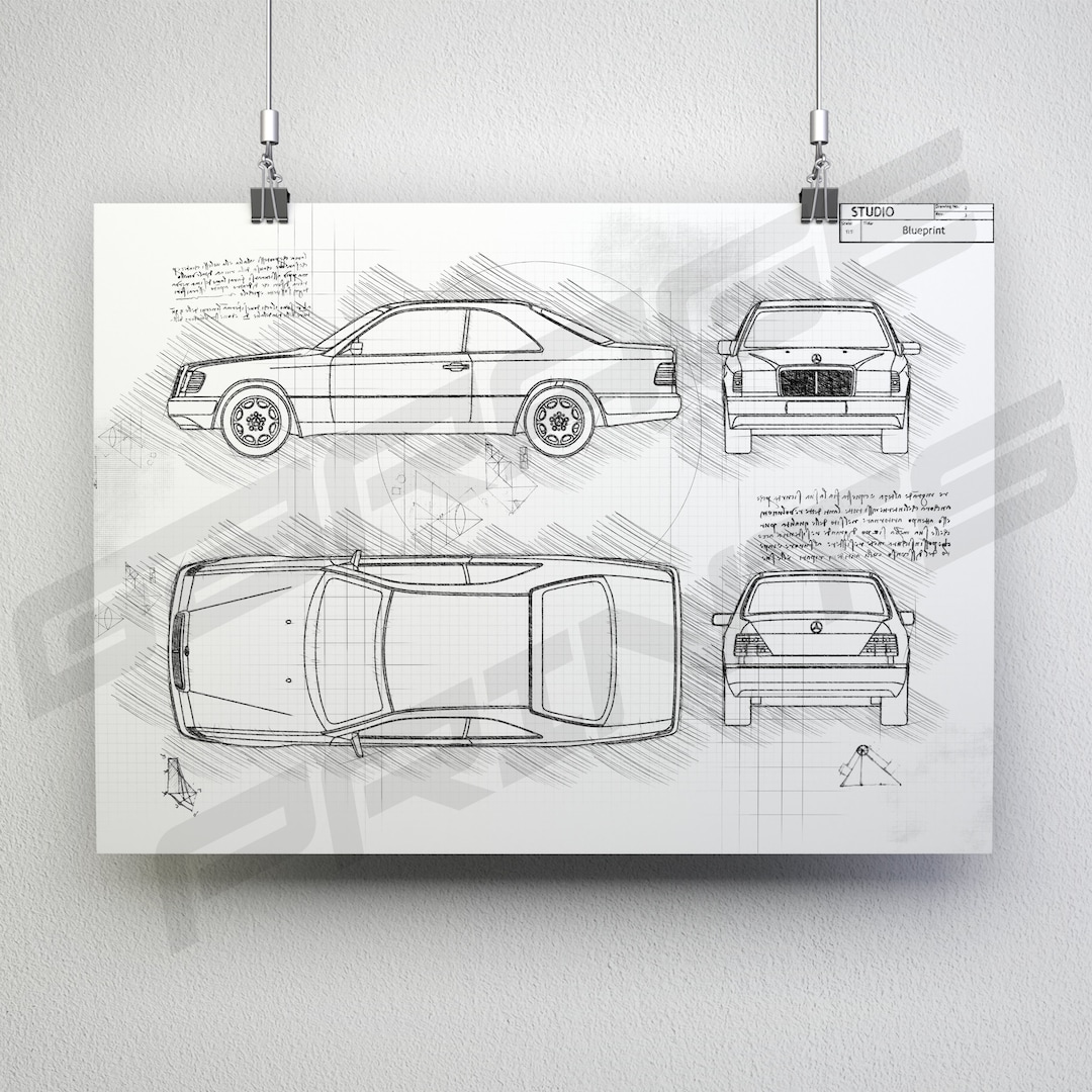 Mercedes-benz E-class Coupe W124 (1987 - 1996) Car Blueprint Poster ...