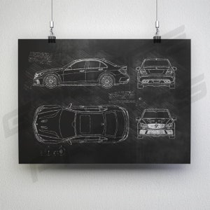 Mercedes-benz C63 AMG W204 (2008-2015) Car Blueprint Poster - Da Vinci ...