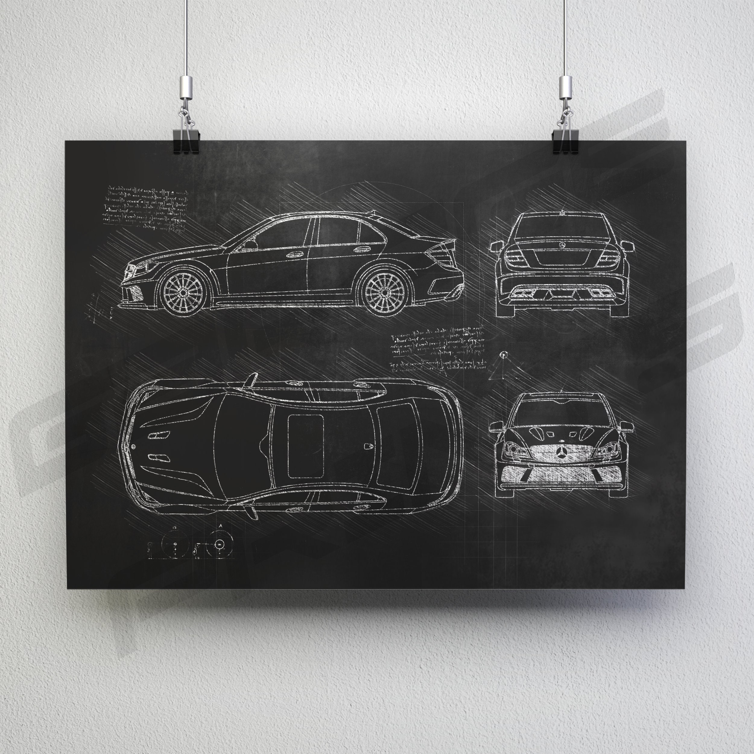 Mercedes-benz C63 AMG W204 (2008-2015) Car Blueprint Poster - Da Vinci ...