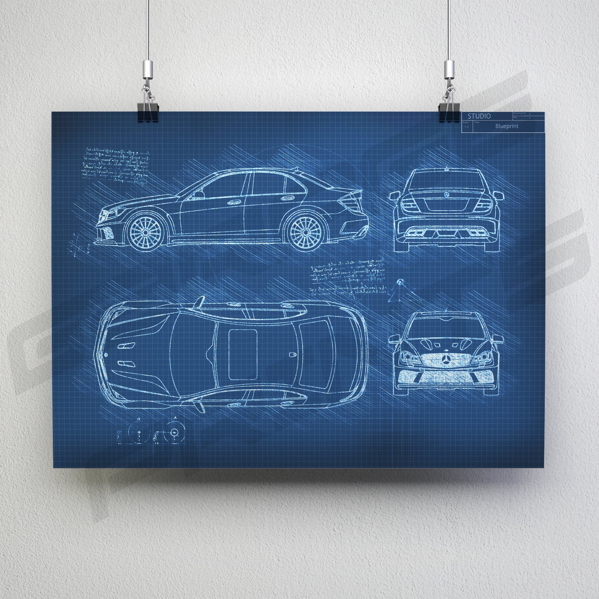 Mercedes-benz C63 AMG W204 (2008-2015) Car Blueprint Poster - Da Vinci ...