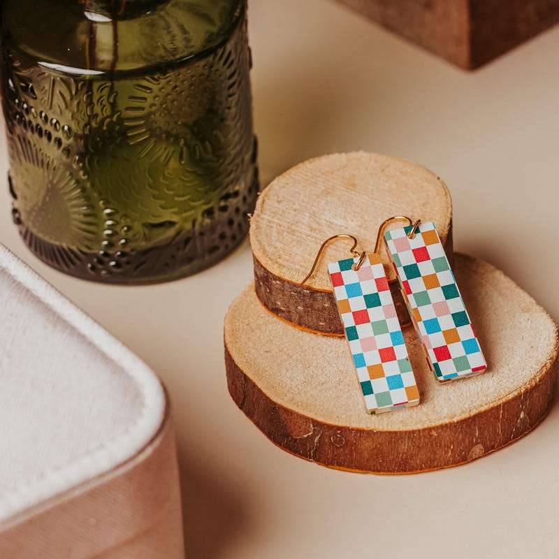 Colorful Checkered Earrings - Etsy