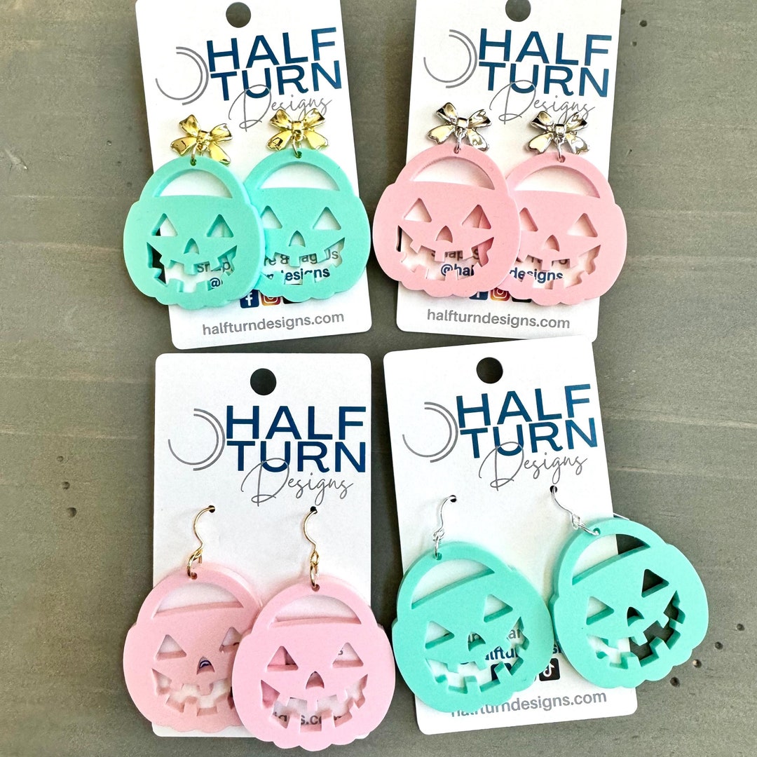 Halloween Jack-o-lantern Trick or Treat Basket Dangle Earrings, Pastel ...