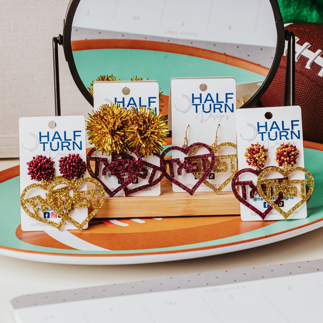 Texas State Earrings, Gold & Maroon Bobcats Acrylic Earrings ...