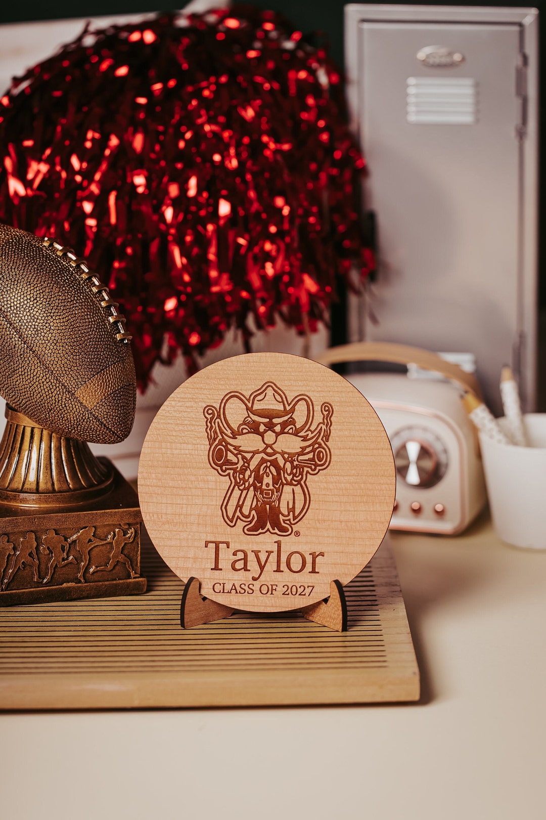 Personalized Texas Tech Raider Red Mascot Wooden Sign, Stand Included ...