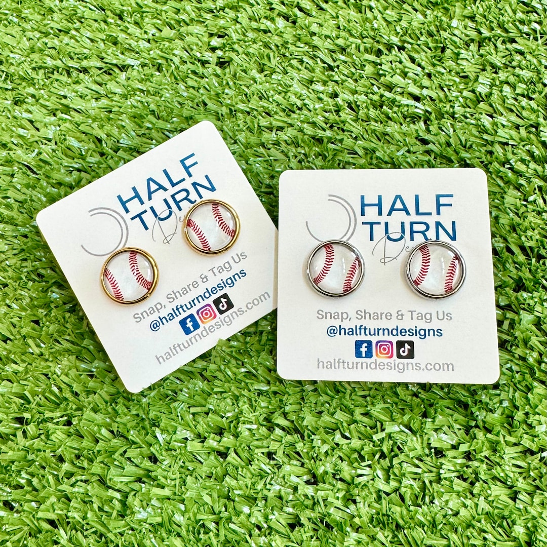 Baseball Stud Earrings, Glass Baseball Charm Set in Gold or Silver ...