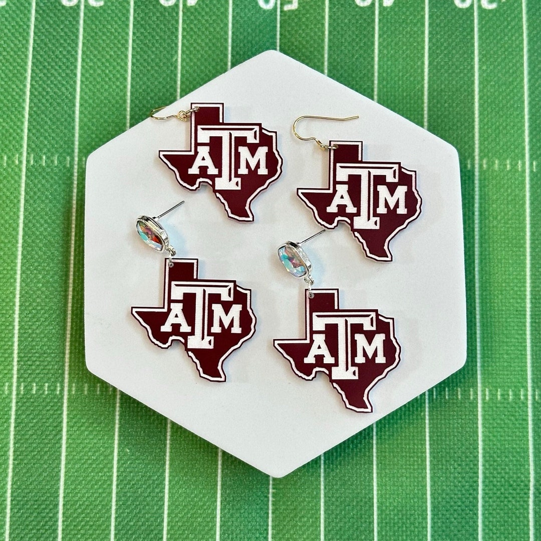 Texas A&M Lone Star Logo Maroon and White Dangle Earrings, TAMU Aggie ...