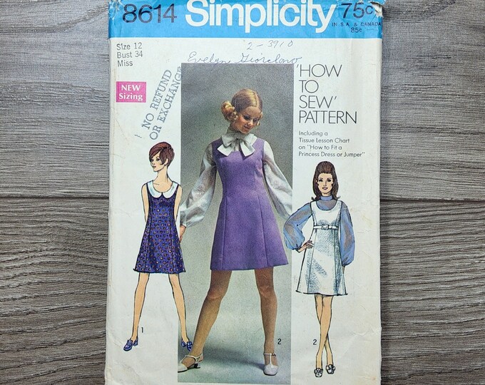 Simplicity 8614 Misses Jumper or Dress and Blouse Sewing Pattern SZ 12 Bust 34" Waist 25.5" Hip ...