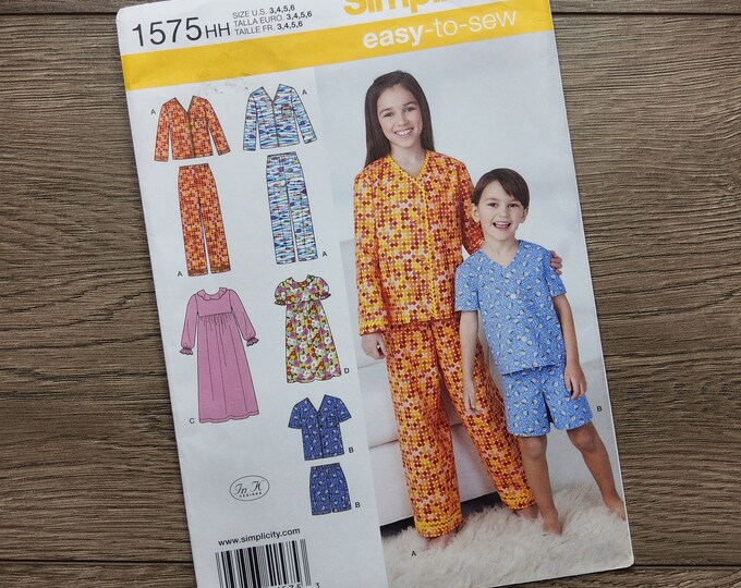 Youth Pajamas Sewing Pattern Simplicity 1575 Sz 3-6 - Etsy