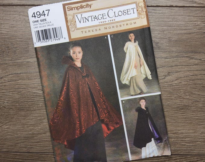 1920's Adult Cape Costume Sewing Pattern Simplicity 4947 One Size - Etsy