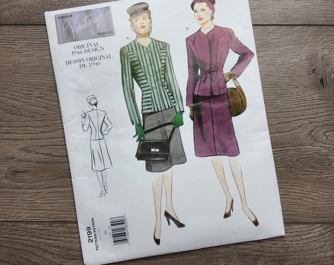 1940s Vintage Retro Jacket and Skirt Sewing Pattern Sz 10 Vogue 2199 - Etsy