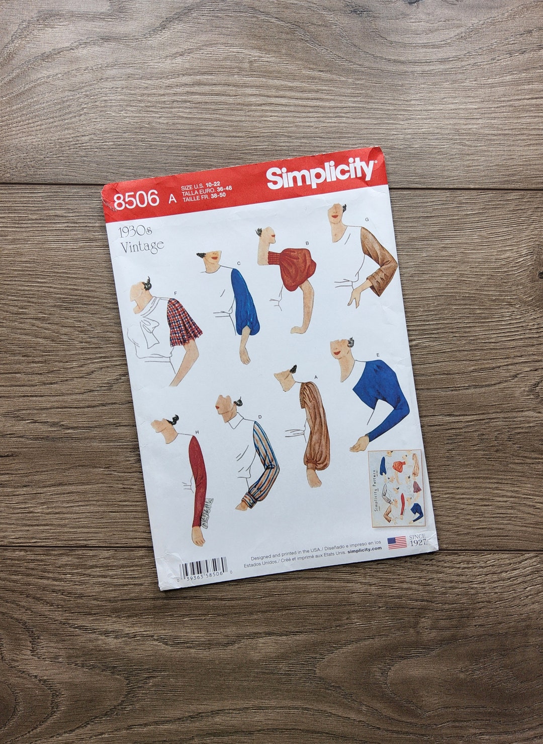 1930s Set of Sleeves With Bodice Guide Sewing Pattern Simplicity 8506 ...