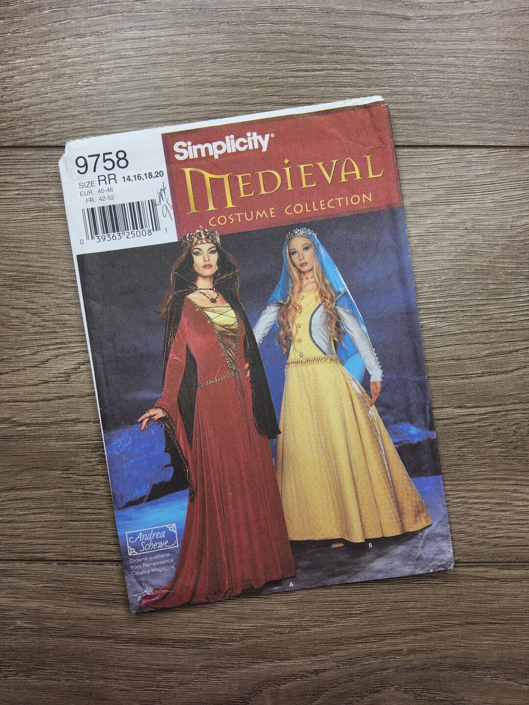 Medieval Dress and Cape Costume Sewing Pattern Sz 14-20 Simplicity 9758 ...