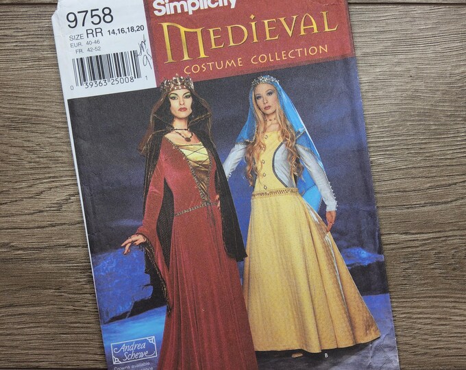 Medieval Dress and Cape Costume Sewing Pattern Sz 14-20 Simplicity 9758 ...