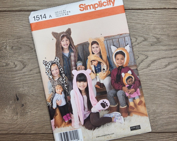 Animal Hat and Matching Doll Hat Sewing Pattern Simplicity 1514 Sz S-M ...