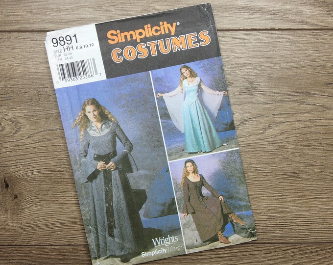 Medieval Gown Costume Sewing Pattern Sz 6-12 Simplicity 9891 - Etsy