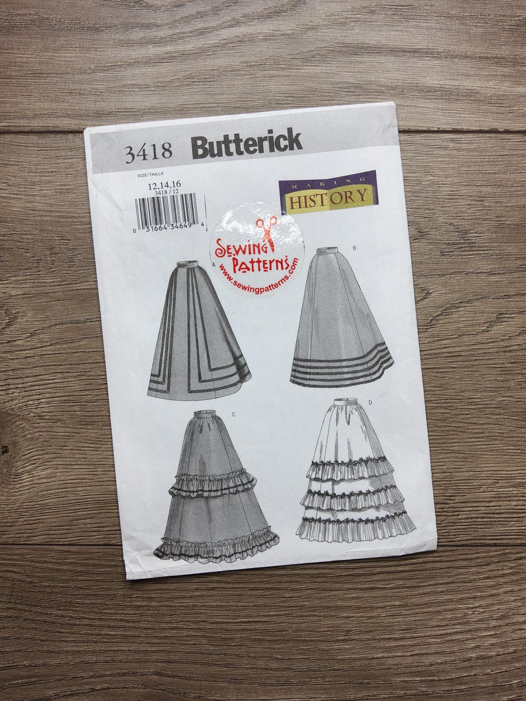 Historical Skirt Costume Sewing Pattern Sz 12-16 Butterick 3418 - Etsy