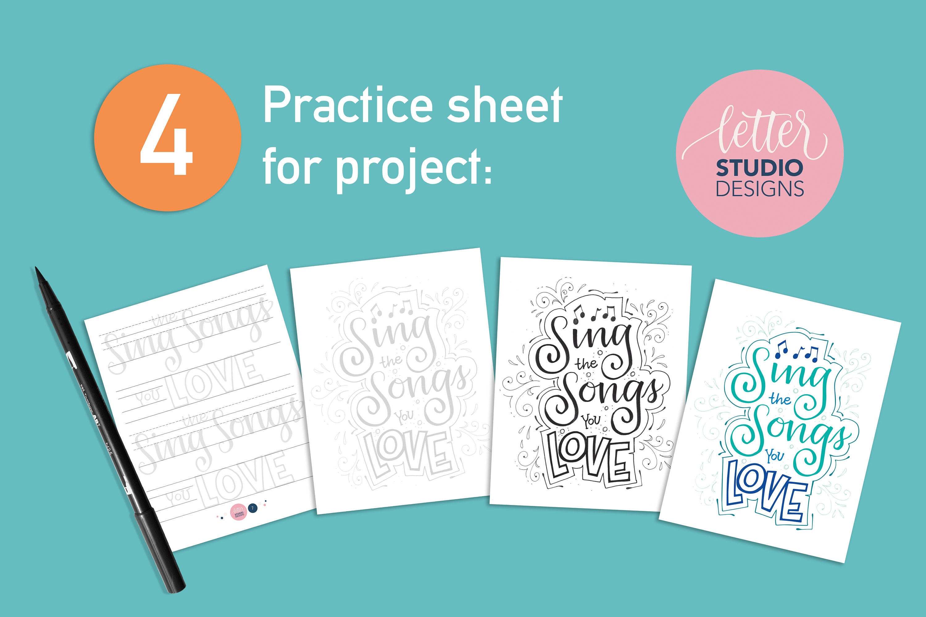 12 Motivational Quotes Hand Lettering Practice Workbook Vol.1 Brush Pen ...