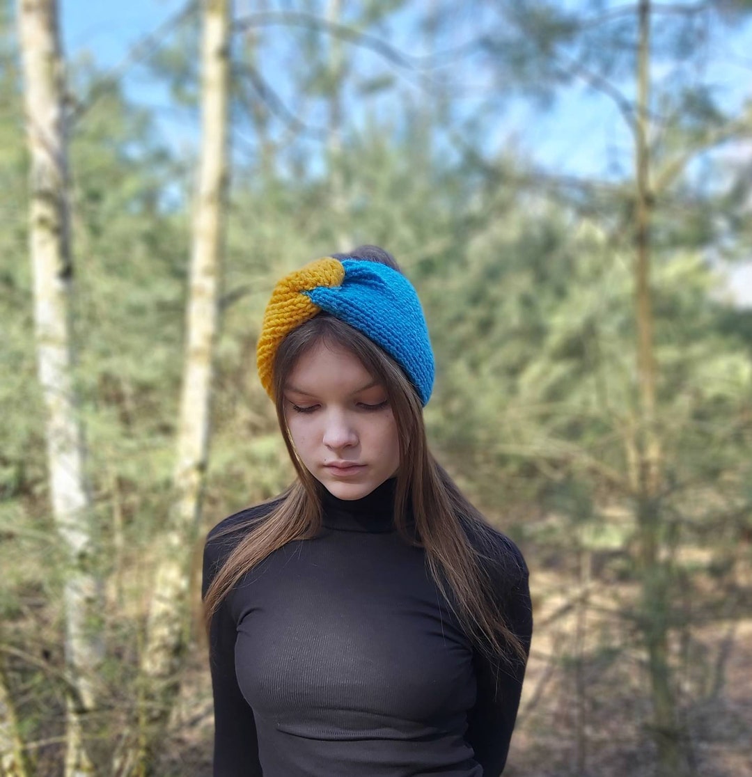 Blue and Yellow Turban Ukrainian Flag Colors Knit Turban Headband Ear ...