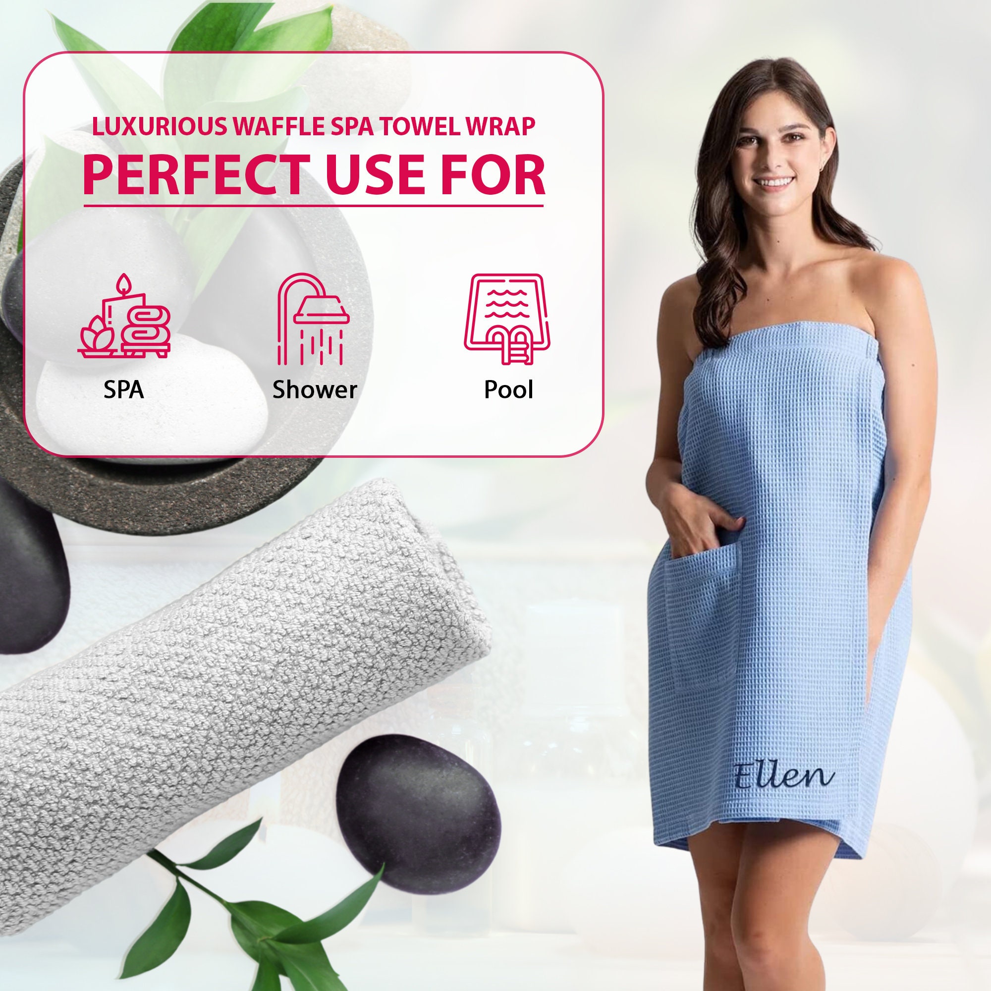 Personalized Spa Towel Wrap for Women - Soft & Absorbent Waffle Body ...