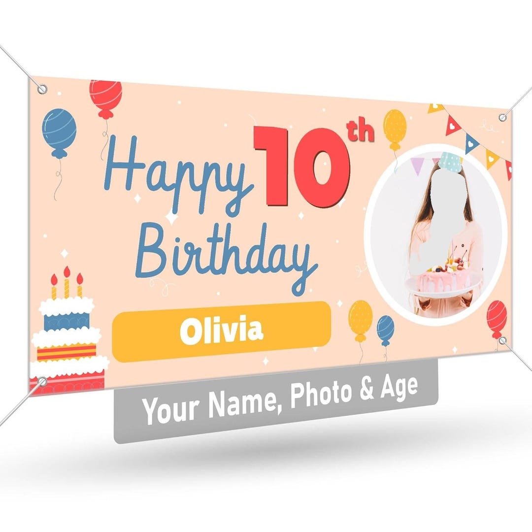 Personalized Happy Birthday Banner With Name, Photo & Age - Customized ...