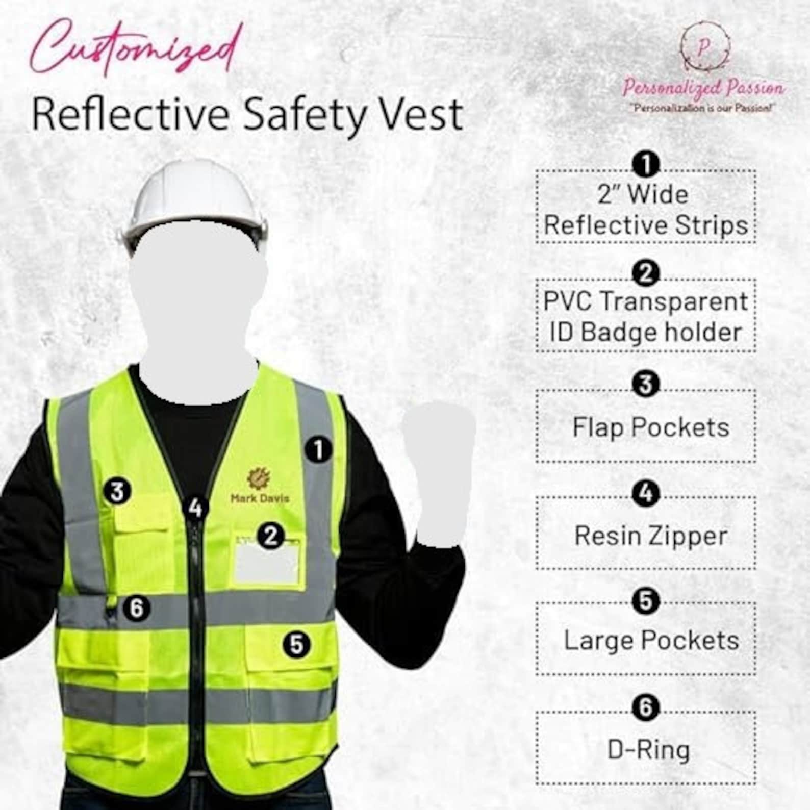 Personalized Safety Vest With Name and Logo - High Visibility Vest for ...