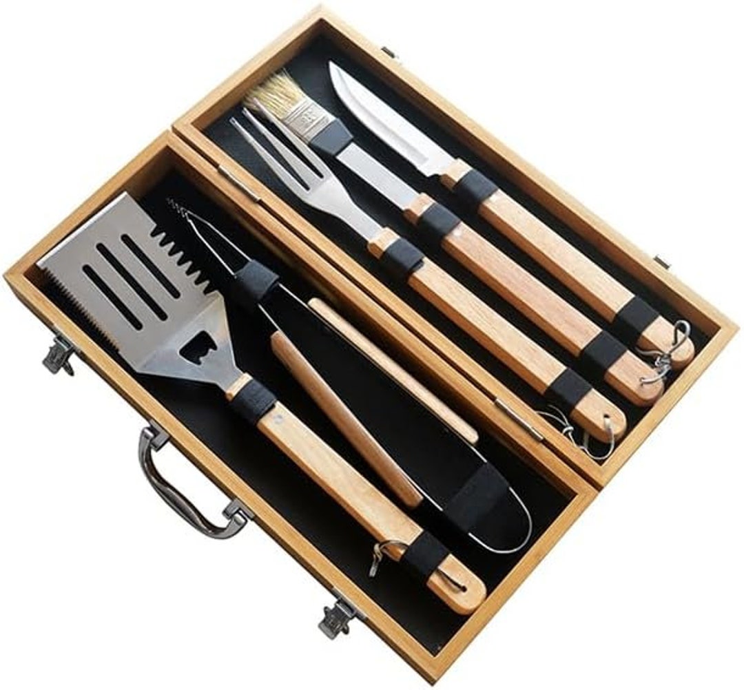 Personalized BBQ Grill Set With Wooden Box - Custom Engraved BBQ Grill ...