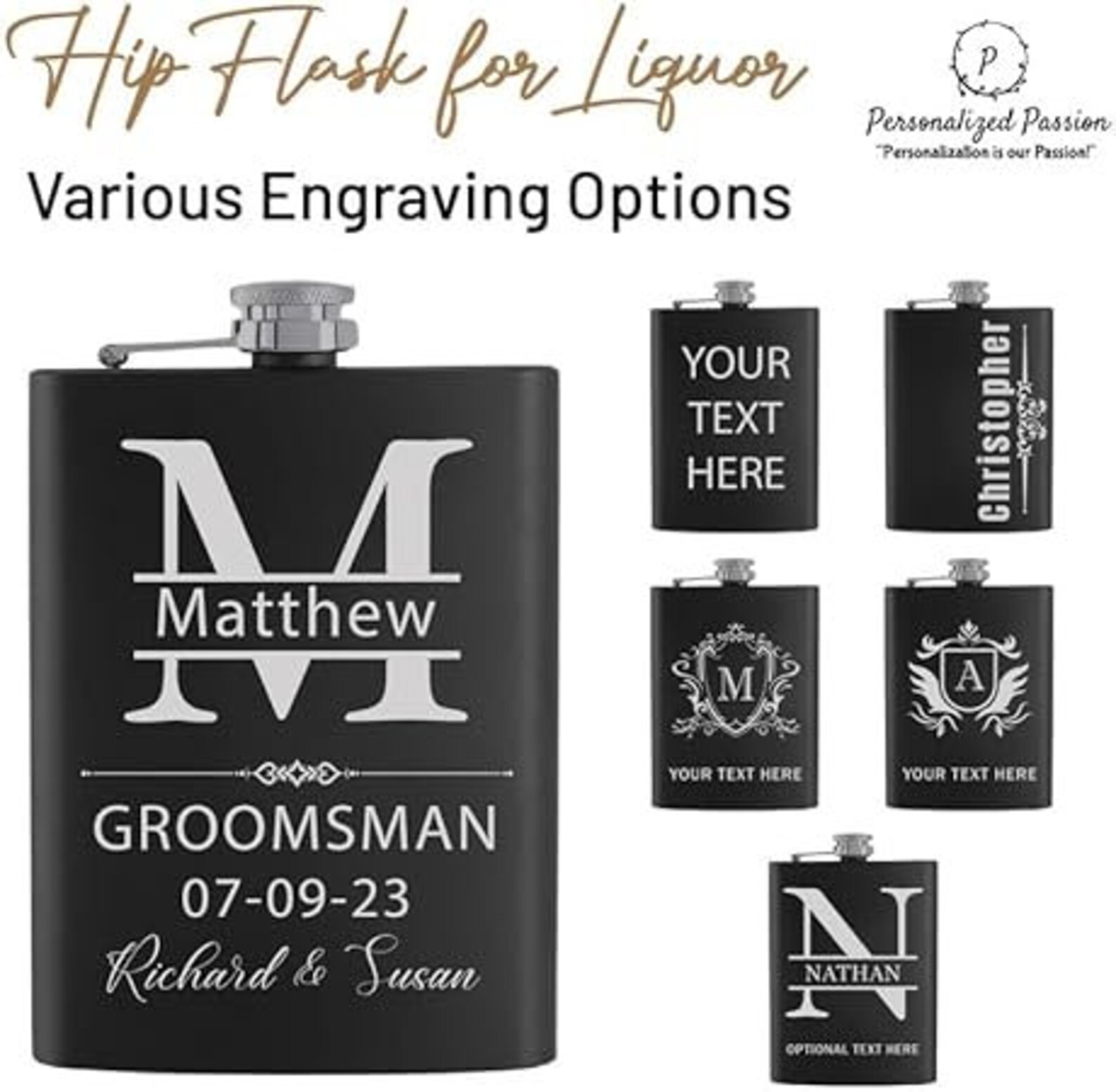 Personalized Hip Flask for Men - 6oz Stainless Steel Flask Set With ...