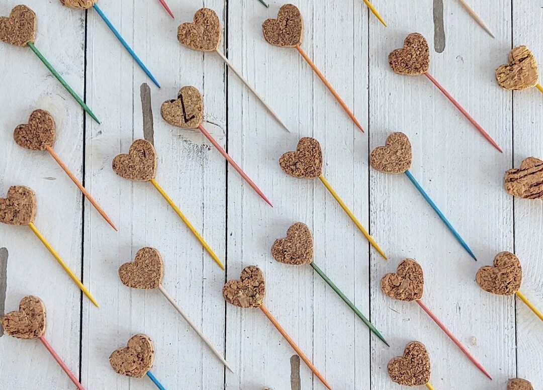Wine Cork Heart Cupcake Toppers for Valentine's Day, Wedding ...