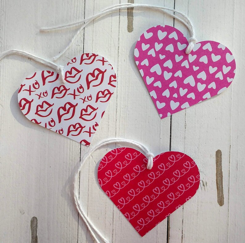 Pink & Red Patterned Heart Gift Tags Valentine's Gift - Etsy