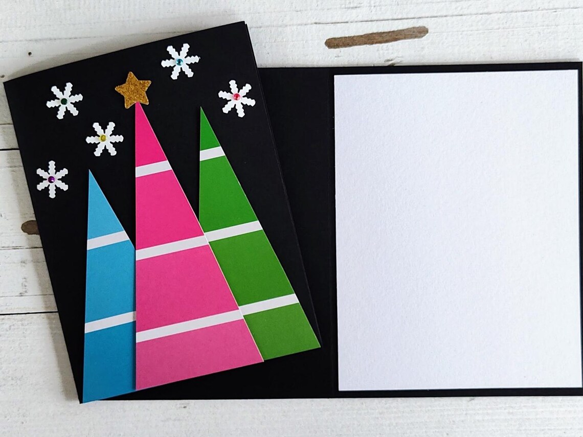 Paint Chip Christmas Tree Cards: Modern Holiday Note Cards, Set of 5 - Etsy