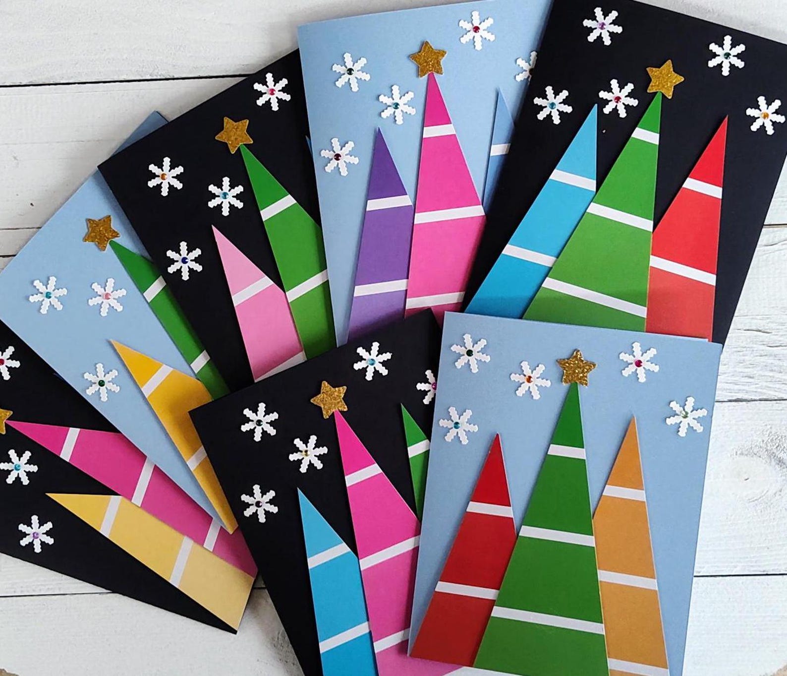 Paint Chip Christmas Tree Cards: Modern Holiday Note Cards, Set of 5 - Etsy