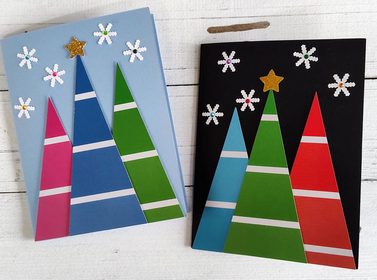Paint Chip Christmas Tree Cards: Modern Holiday Note Cards, Set of 5 - Etsy