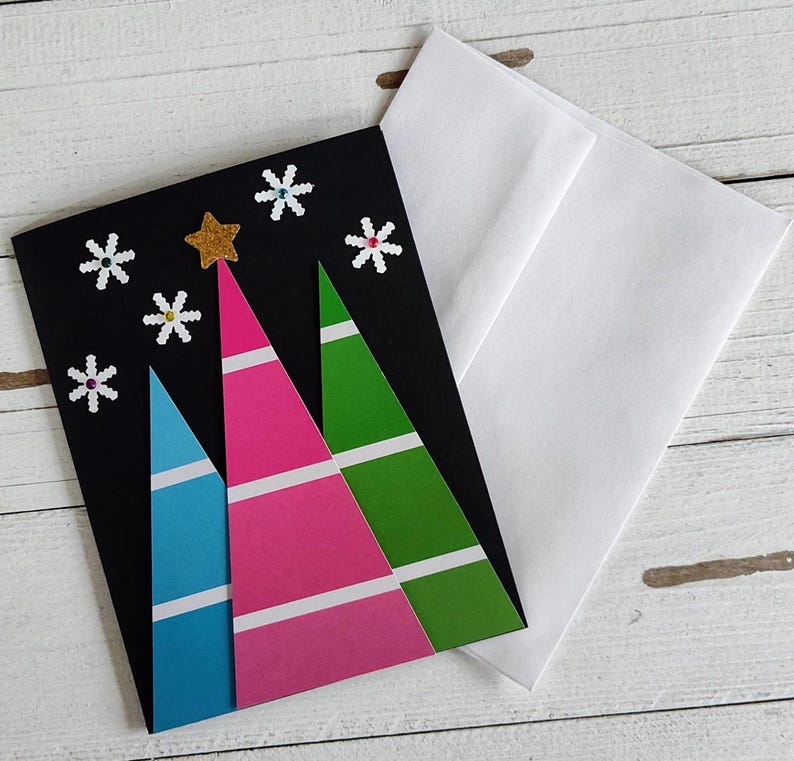 Paint Chip Christmas Tree Cards: Modern Holiday Note Cards, Set of 5 - Etsy