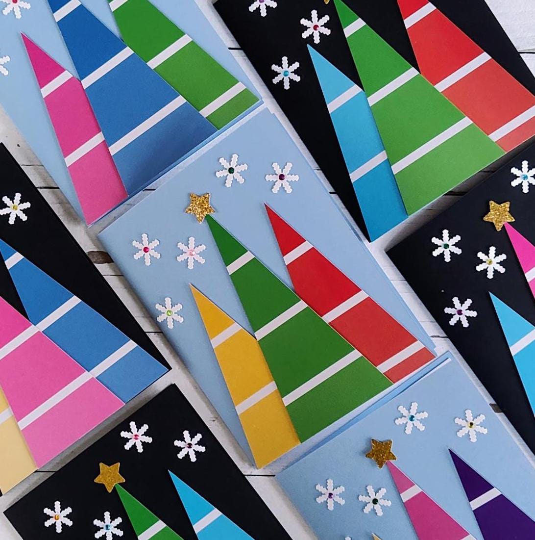 Paint Chip Christmas Tree Cards: Modern Holiday Note Cards, Set of 5 - Etsy