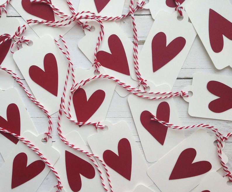 Rustic Red Heart Gift Tag Set: Wedding Favor, Party Tag - Etsy