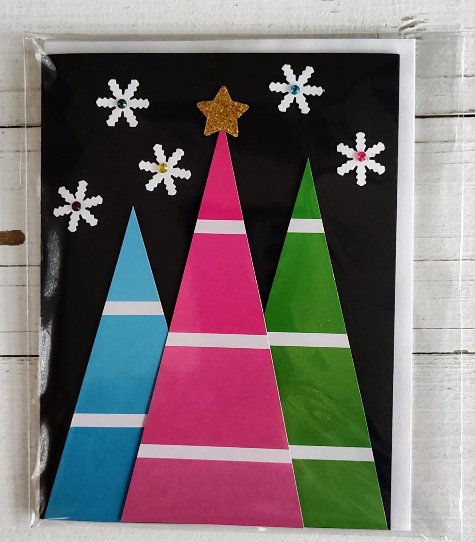 Paint Chip Christmas Tree Cards: Modern Holiday Note Cards, Set of 5 - Etsy