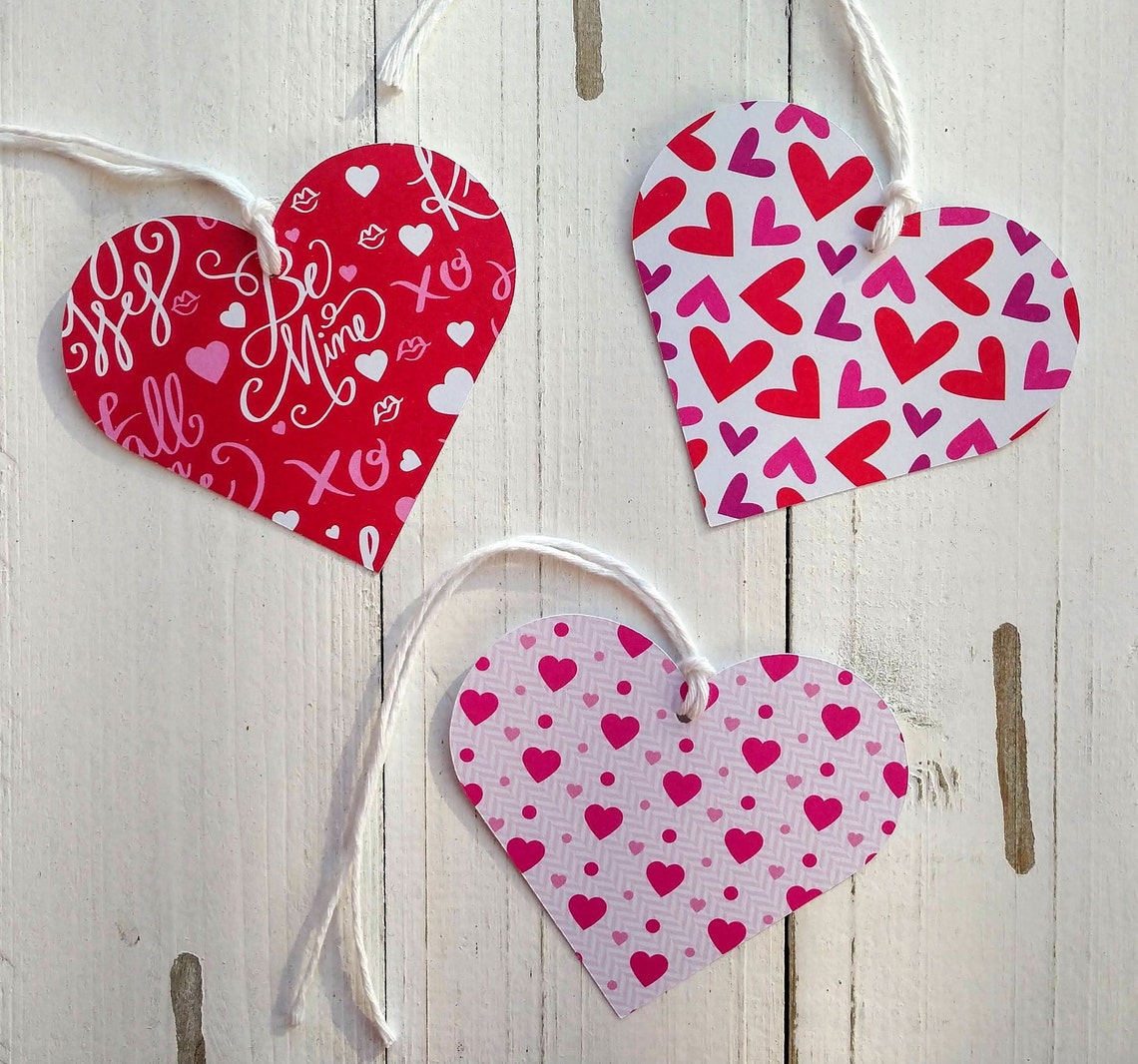 Pink & Red Patterned Heart Gift Tags Valentine's Gift - Etsy
