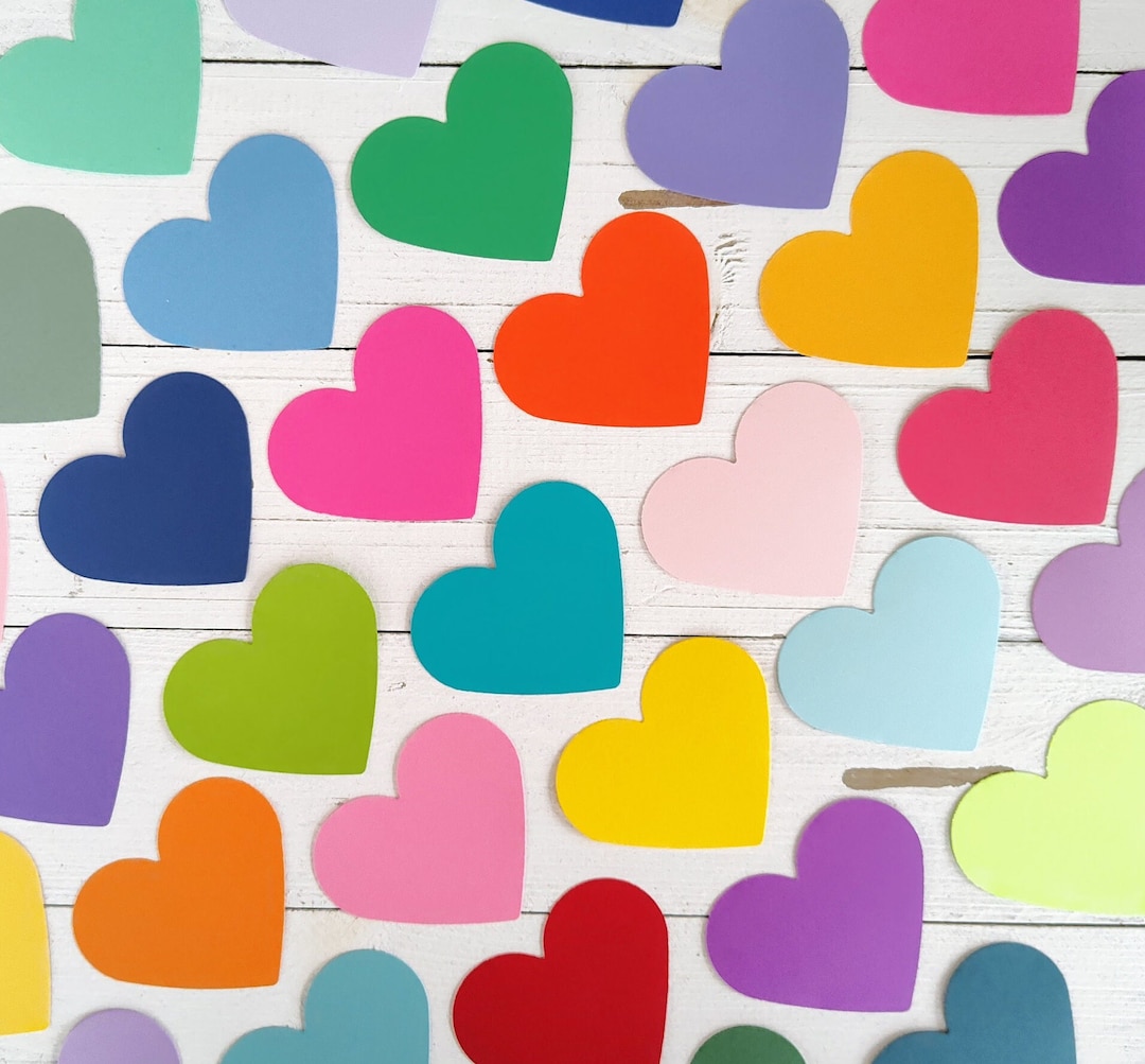 50 Colorful Heart Die Cuts, Heart Cutouts, Banners, Bulletin Boards ...