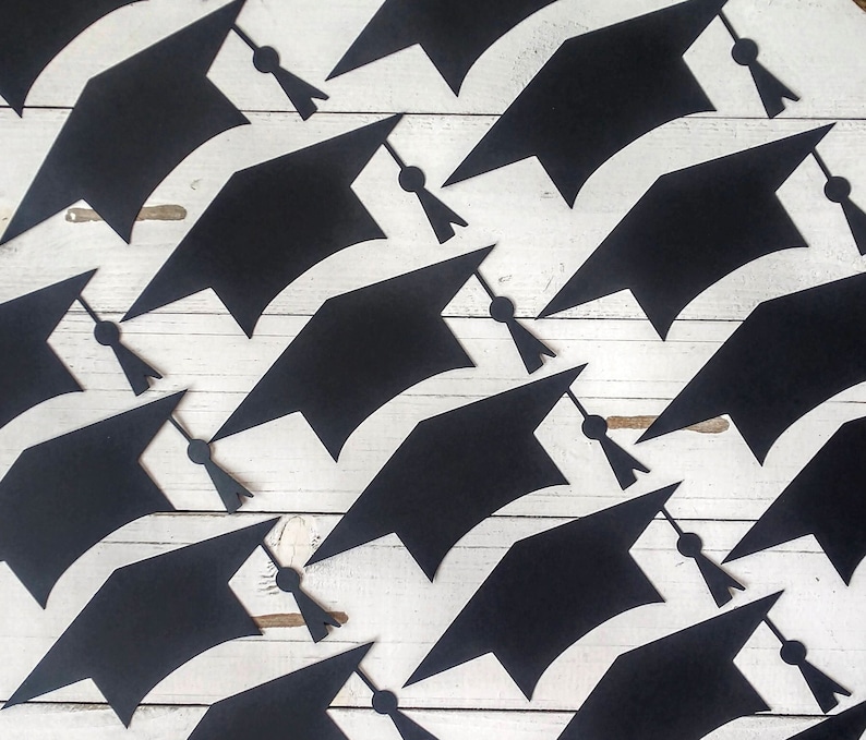 Graduation Cap Die Cuts: Black Cardstock Confetti, Scrapbook Decor (set ...