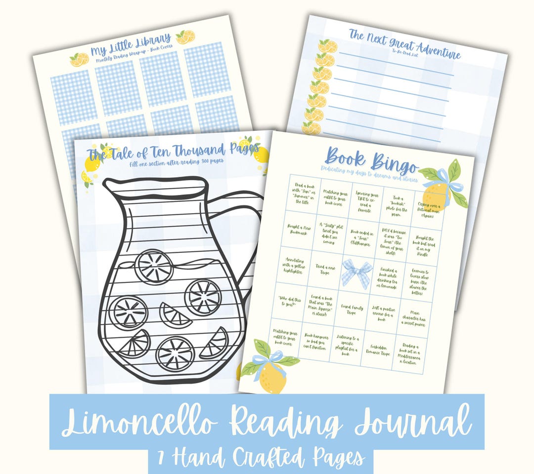 Limoncello Lese Journal Printable | Book Tracker Blau Vichy-Karo ...