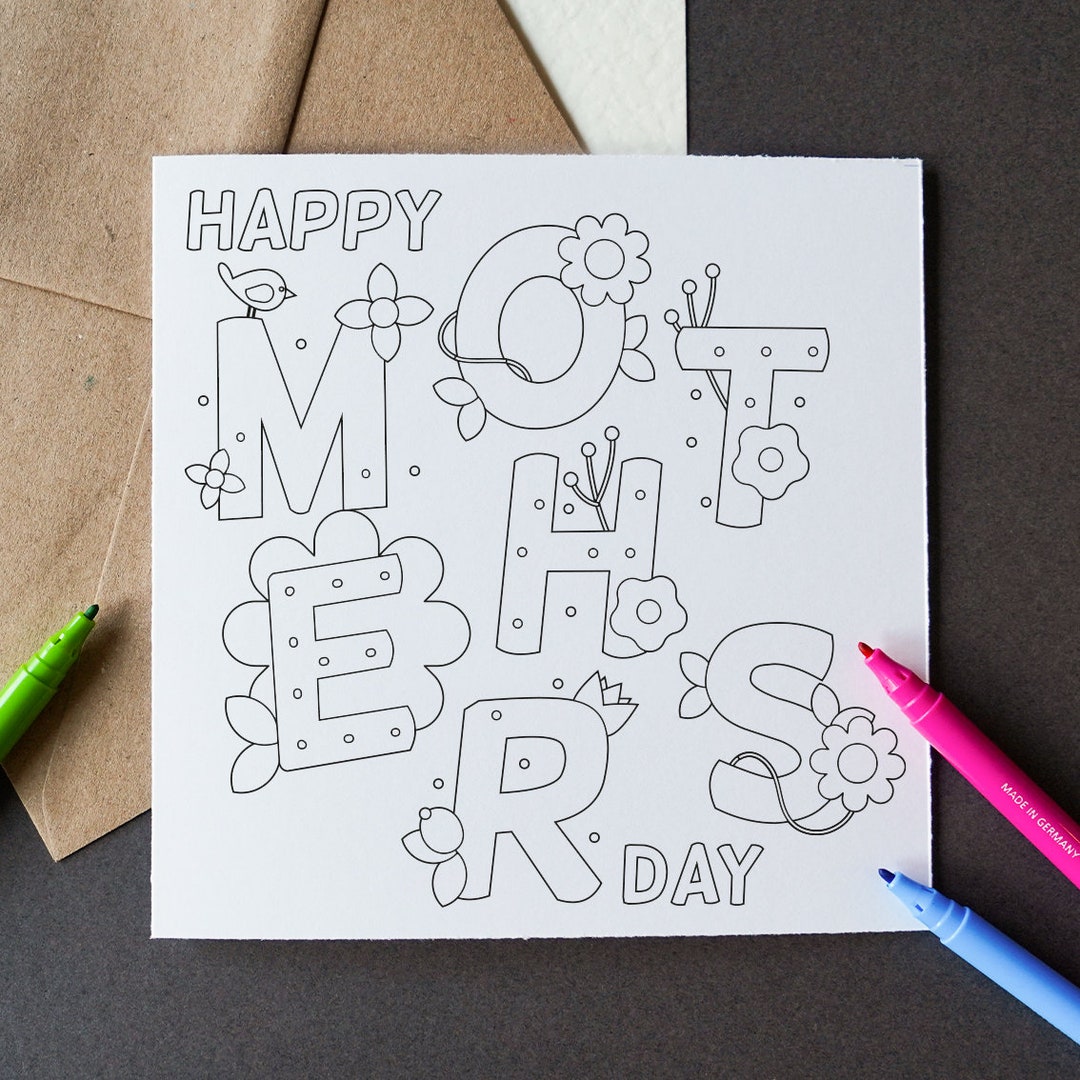 Mother's Day Text Colour Me In Card. Mother's Day Collection ...