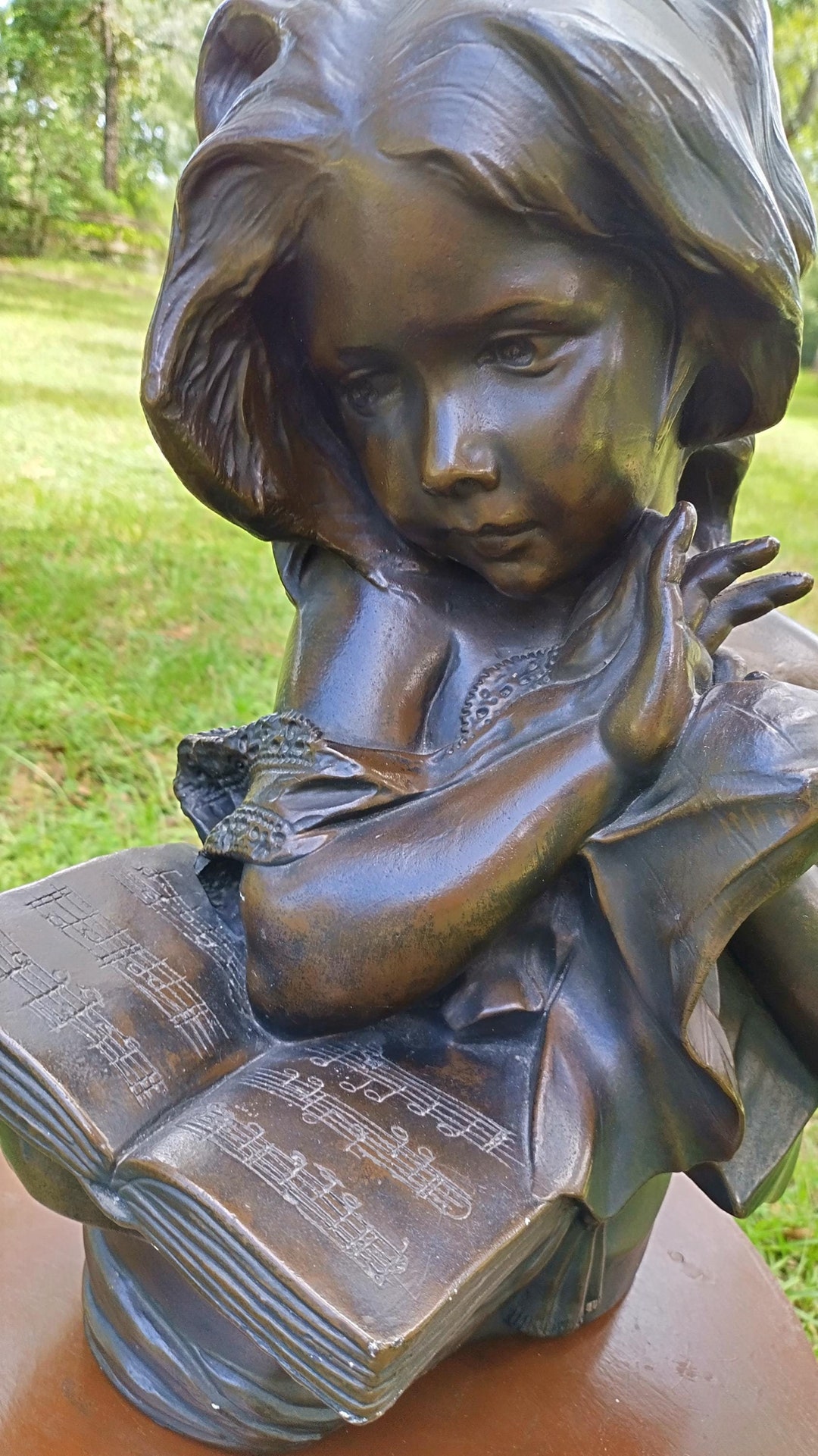 Vintage Plaster Statue of a Girl Reading a Music Book - Etsy