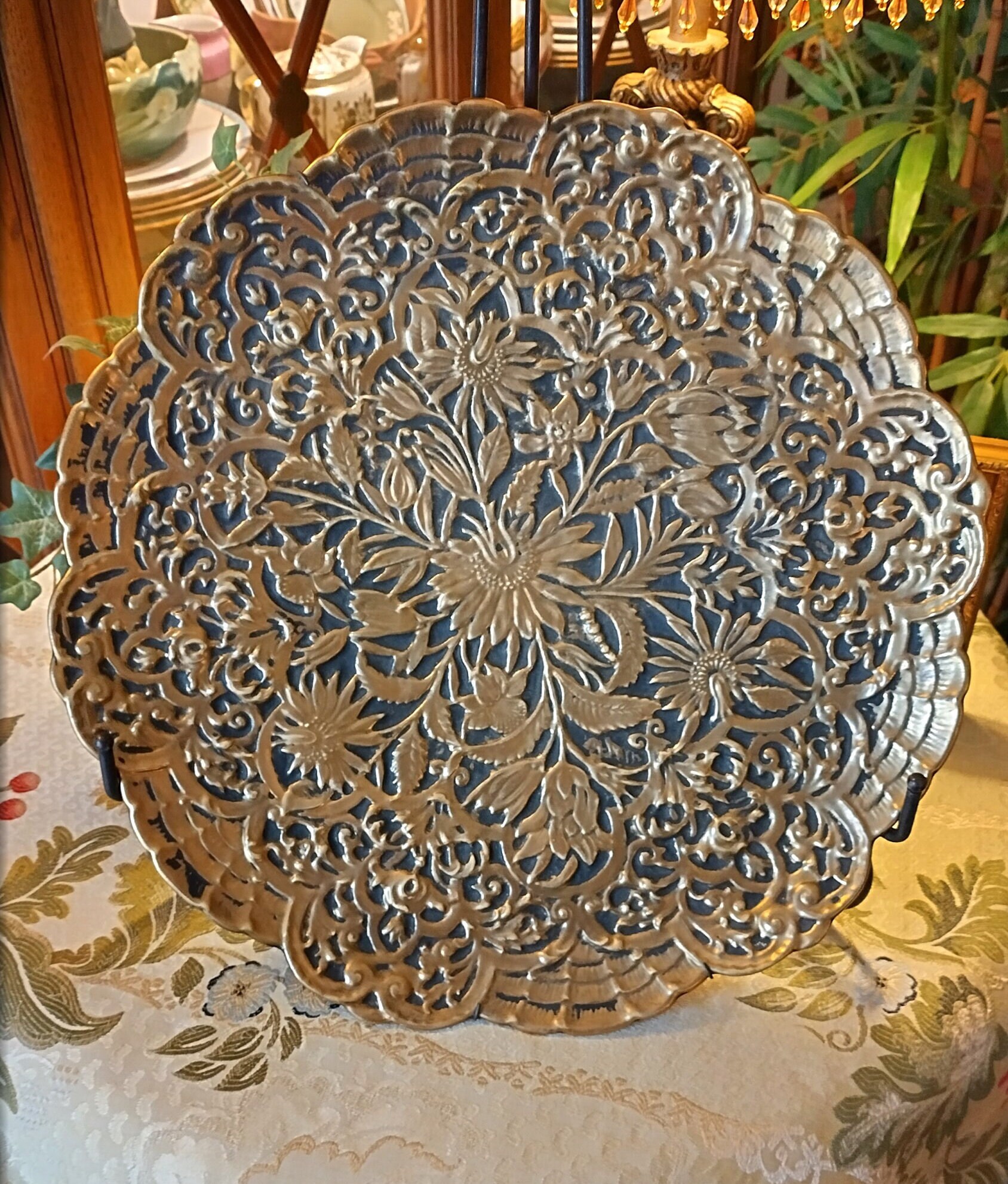 Large Floral Embossed Metal Plate - Etsy